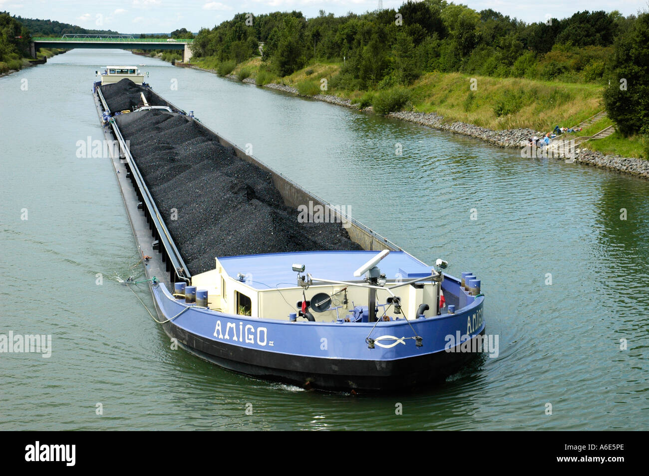 Cargo ship on the Dortmund Ems channel, freighter, channel ship ...