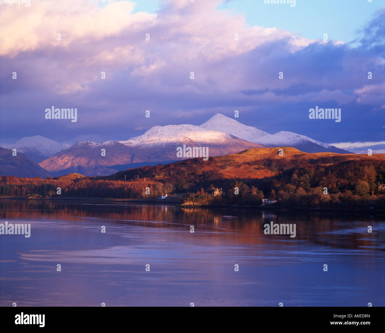 Ben Cruachan with snow from North Connel, Argyll Stock Photo - Alamy