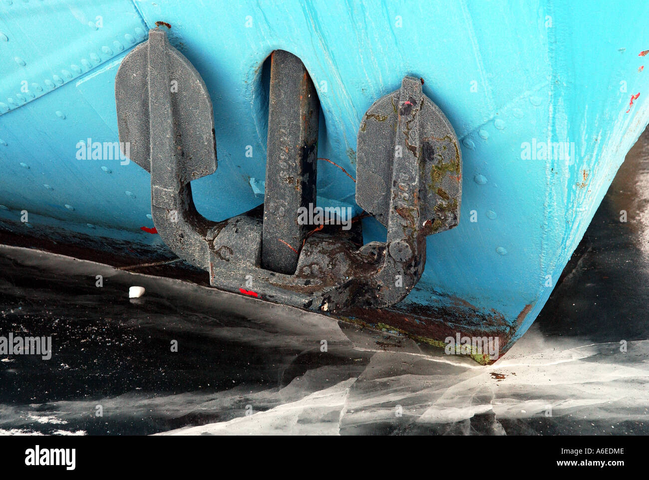 Ice age - Anchored ship is frozen in, Germany Stock Photo - Alamy