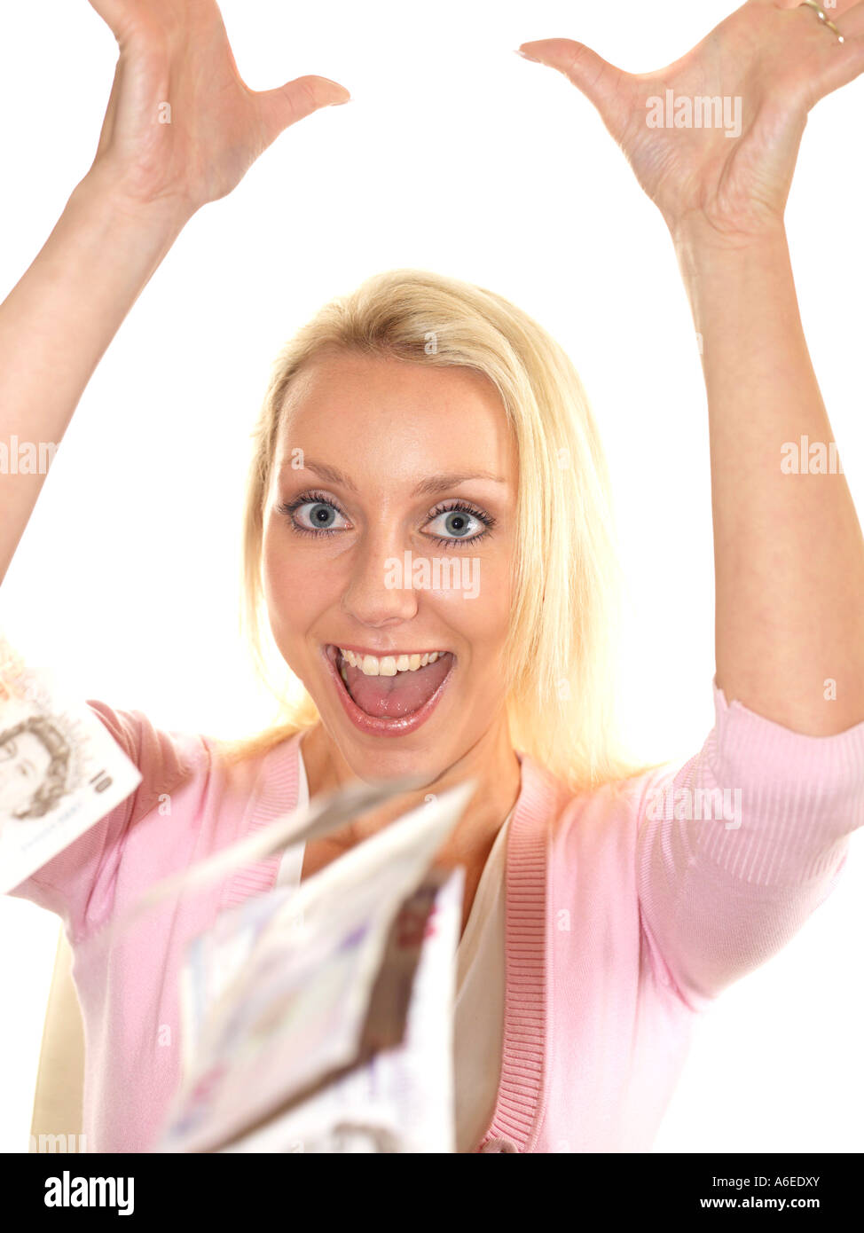 Young Woman Throwing Money Model Released Stock Photo - Alamy
