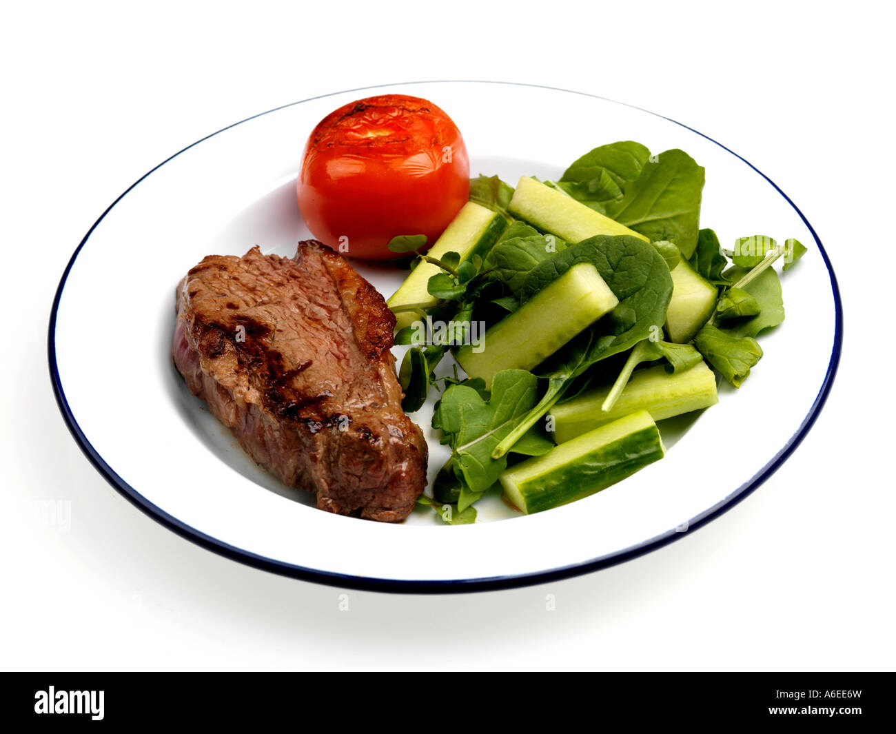 Freshly Grilled Lean Rump Steak with Salad Against A White Background ...