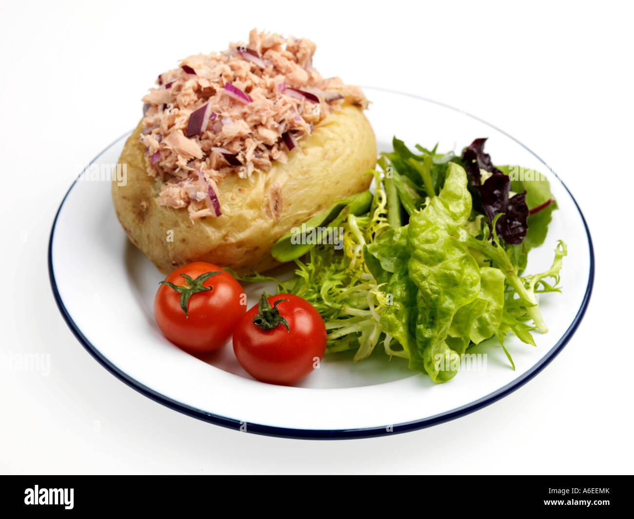 Freshly Cooked Healthy Jacket Potato With Tuna Red Onion And Salad ...