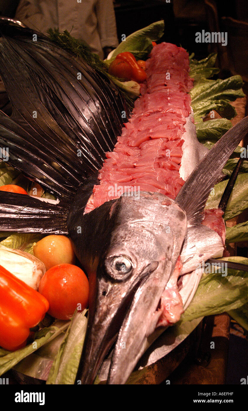 Blue Marlin served for dinner waste of billfish Stock Photo - Alamy