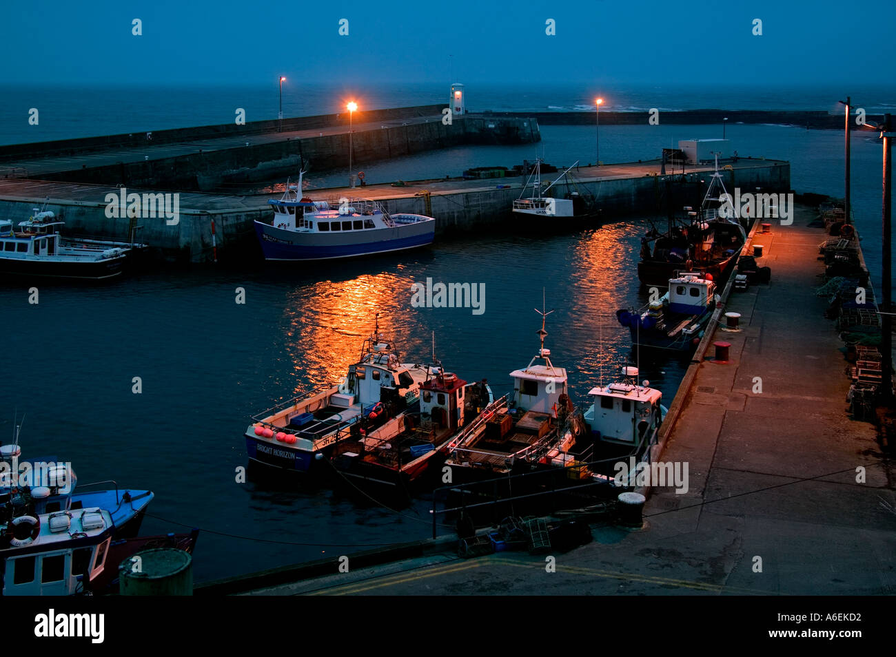 Harbour Seahouses night Stock Photo - Alamy