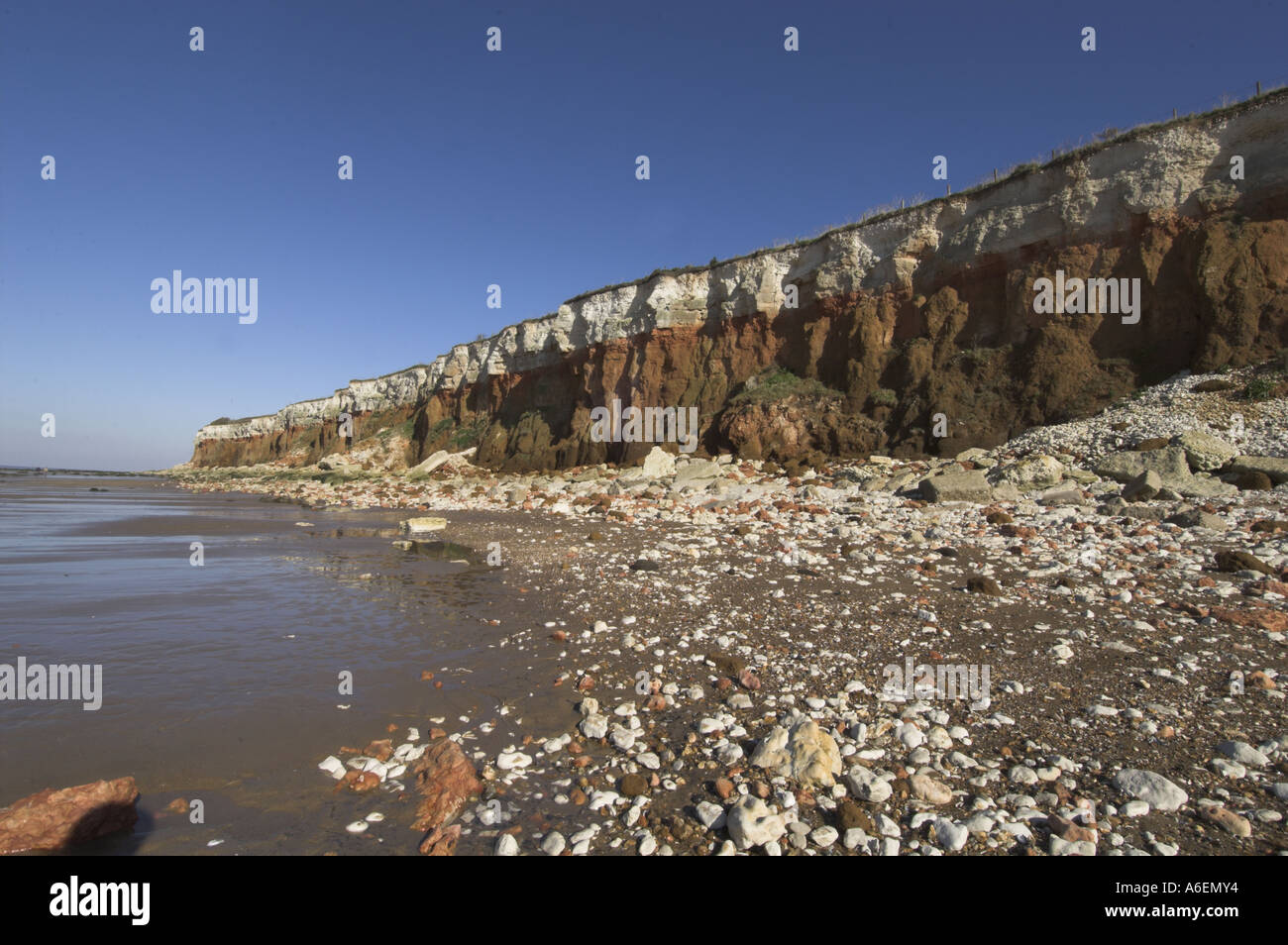 Hunstanton cliffs in Norfolk UK showing the red chalk white chalk and ...