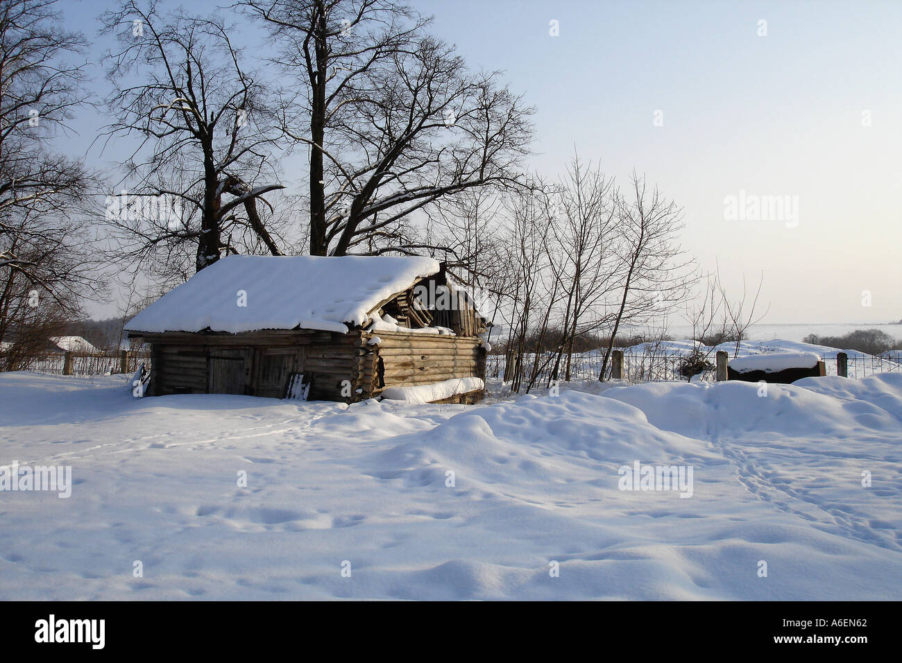 wooden cabin covered with snow in Russian countryside Stock Photo - Alamy