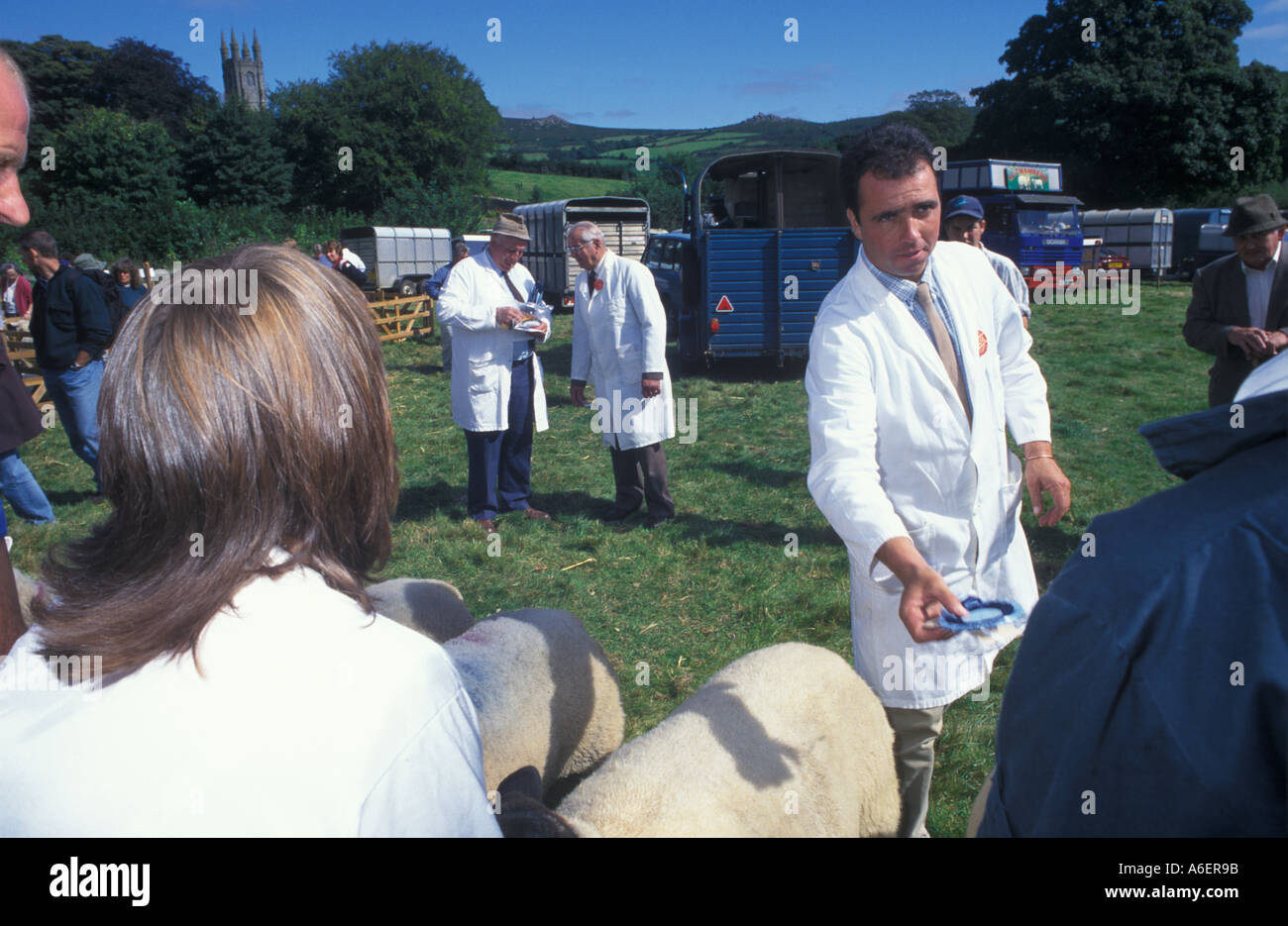 Handing out livestock awards at Widecombe Fair Dartmoor Devon England ...