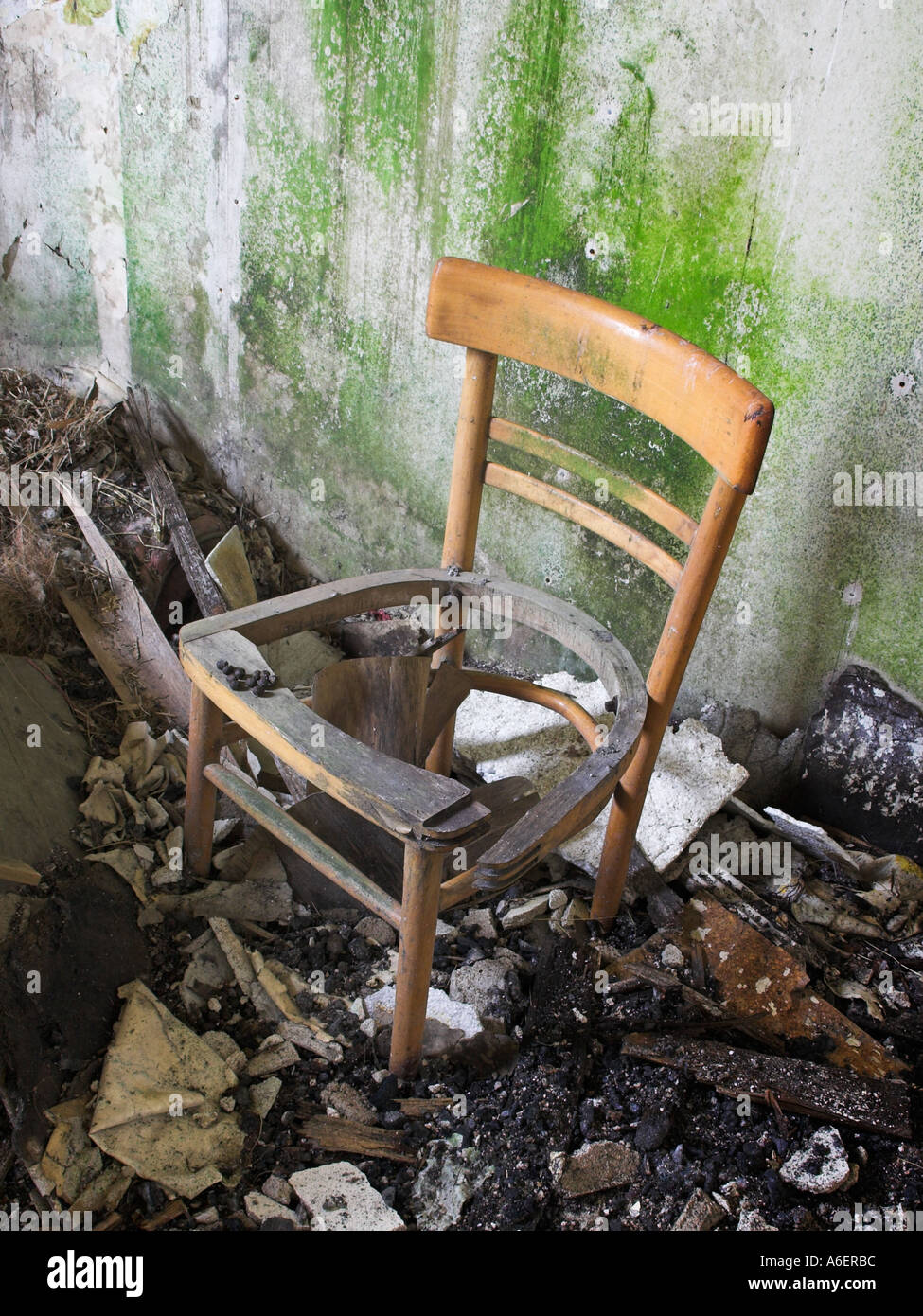 Broken chair in derelict building Shetland Scotland Stock Photo - Alamy