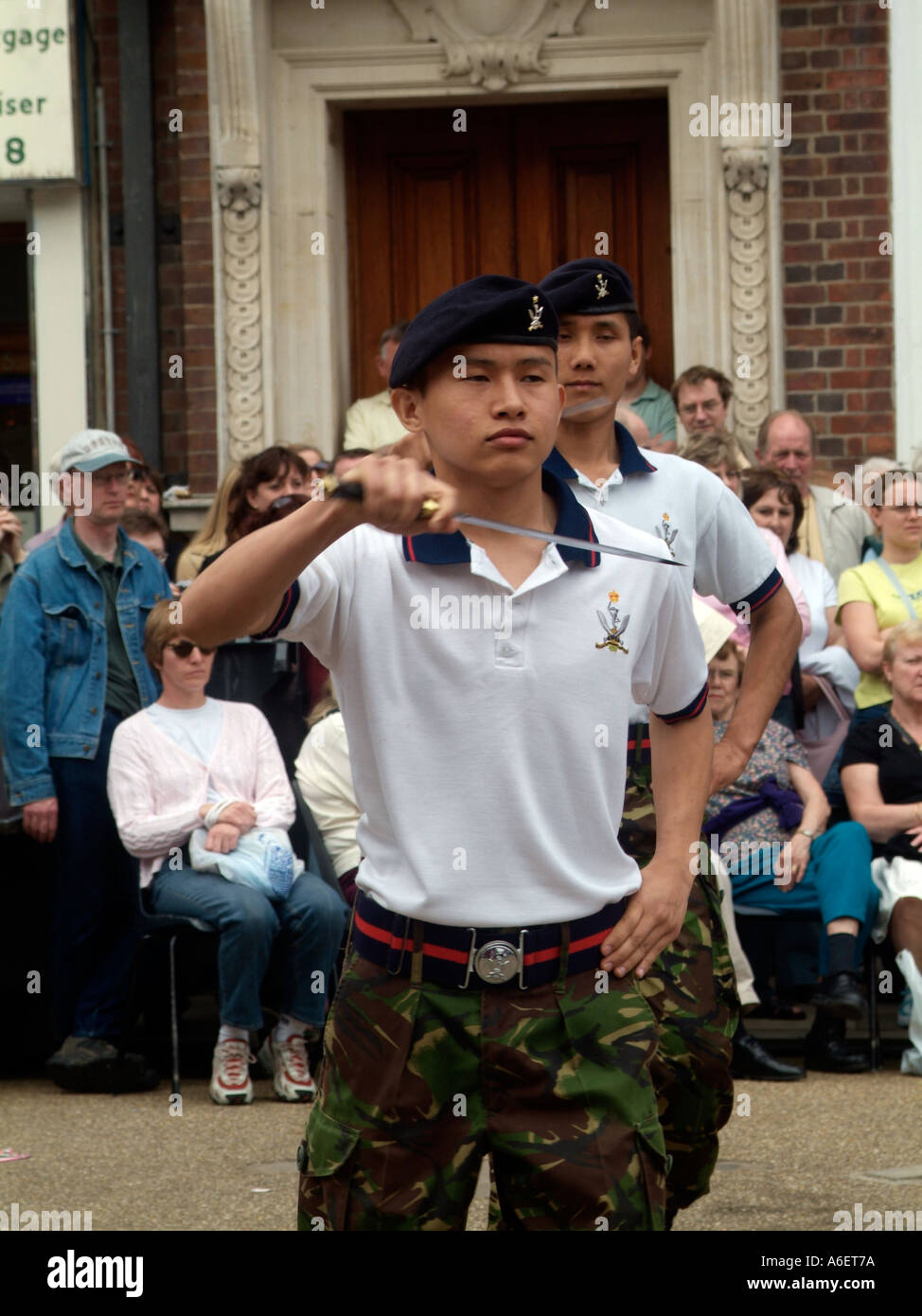Soldiers from the Gurkha Regiment perform a ritual Nepalese dance at a ...