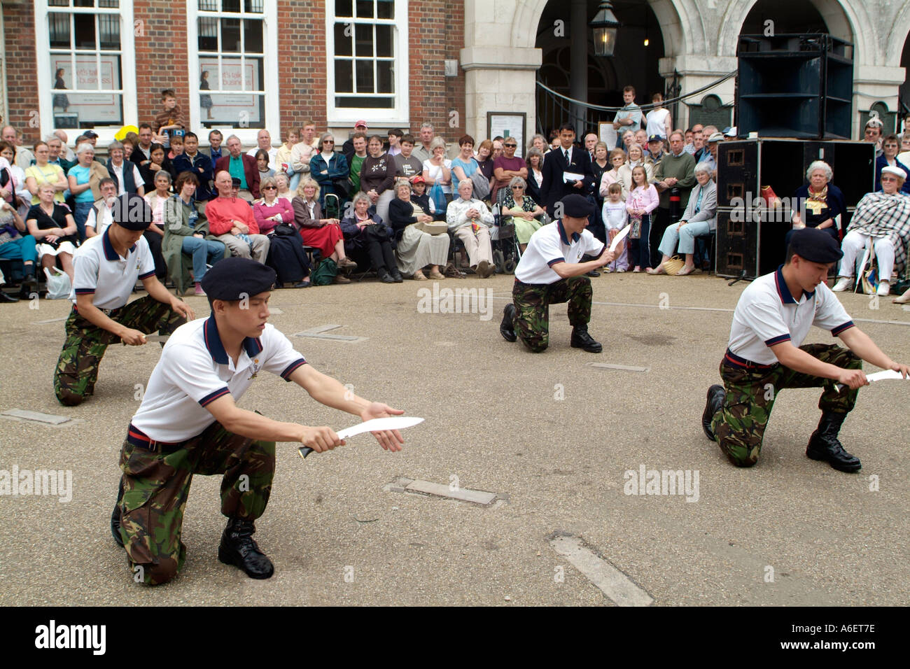 Soldiers from the Gurkha Regiment perform a ritual Nepalese dance at a ...