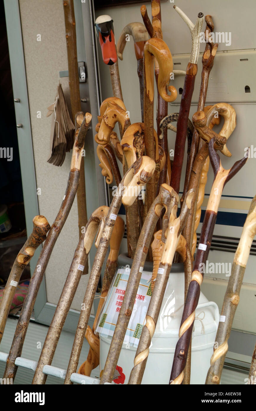 Rural crafts display of handmade walking sticks Stock Photo - Alamy