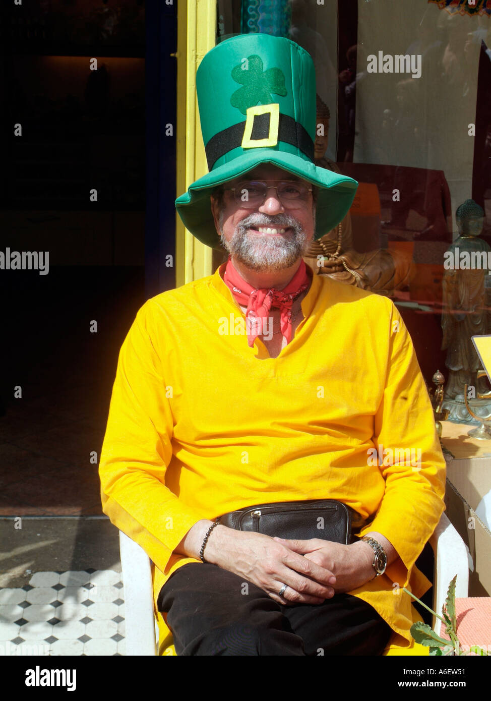 Male wearing an Irish Pixie Hat and Costume celebrating St Patrick day ...