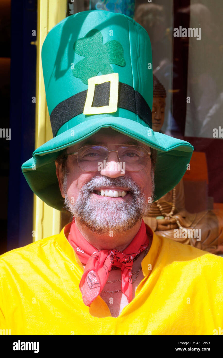 Male wearing an Irish Pixie Hat and Costume celebrating St Patrick day ...