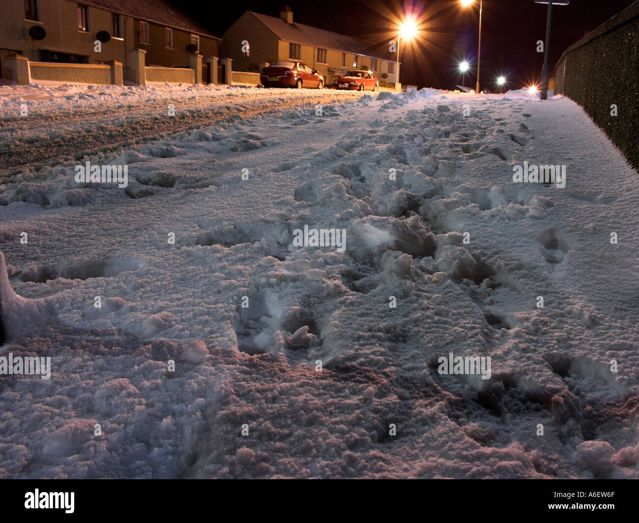 Snow on road Lerwick Shetland Stock Photo - Alamy