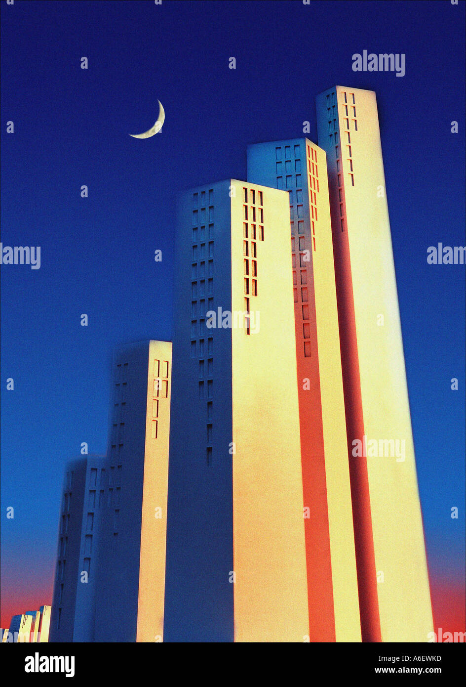 Conceptual photo of high rise office towers representing a growing bar ...