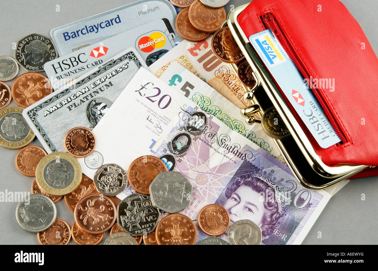 Cash cards and purse. british Stock Photo - Alamy