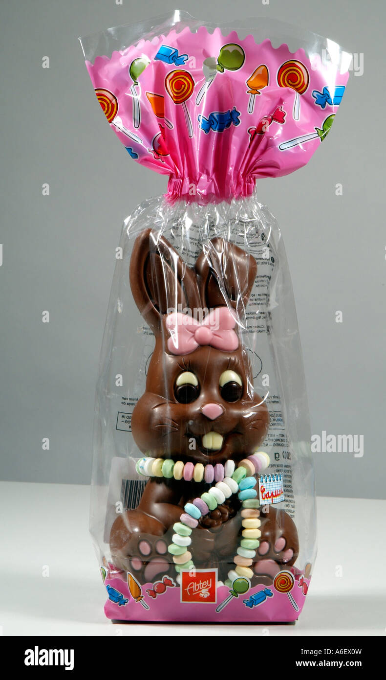 Chocolate Easter Rabbit Chocolate bunny with a necklace of sweets Stock ...
