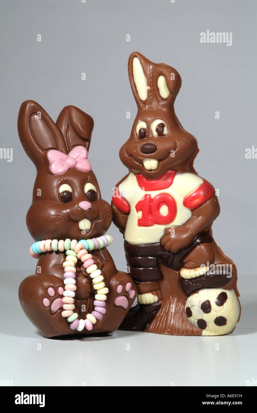 Chocolate Easter Rabbit Chocolate bunny with a necklace of sweets Stock ...