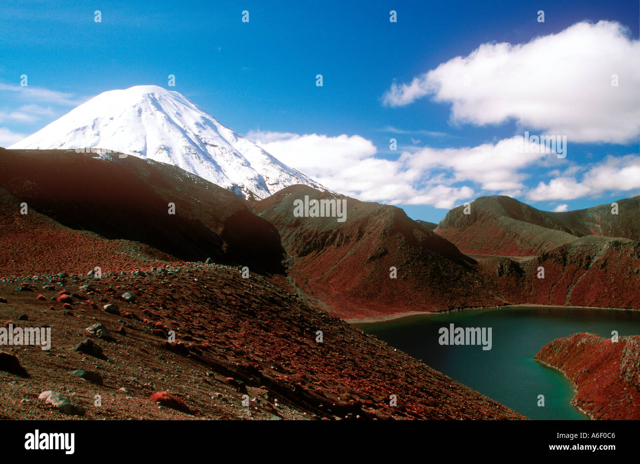 NEW ZEALAND CENTRAL PLATEAU TONGARIRO NATIONAL PARK Upper Tama lake and ...