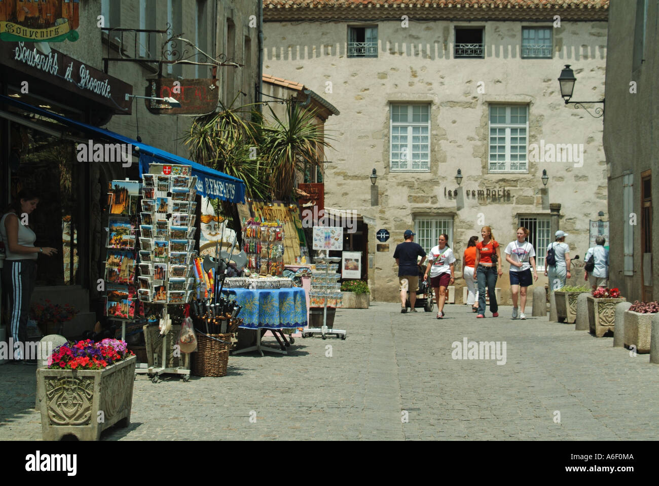 Carcassonne fortified medieval town typical street with shops and ...