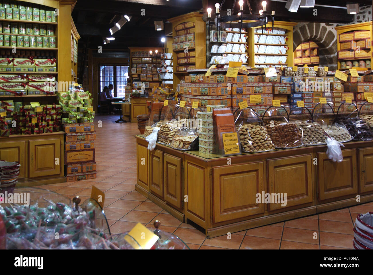 Carcassonne fortified medieval town interior view of confectionery shop ...