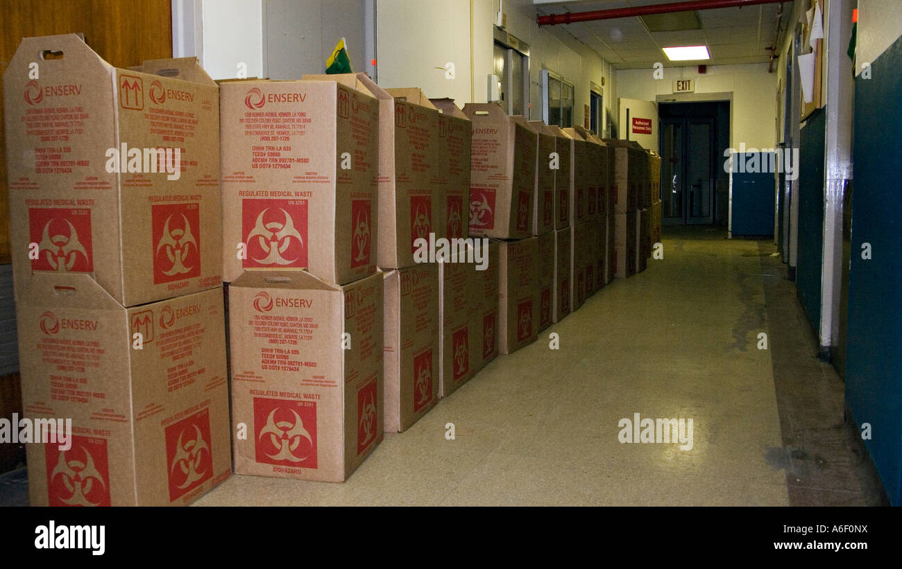 Boxes of medical waste waiting to be discarded after Hurricane Katrina ...