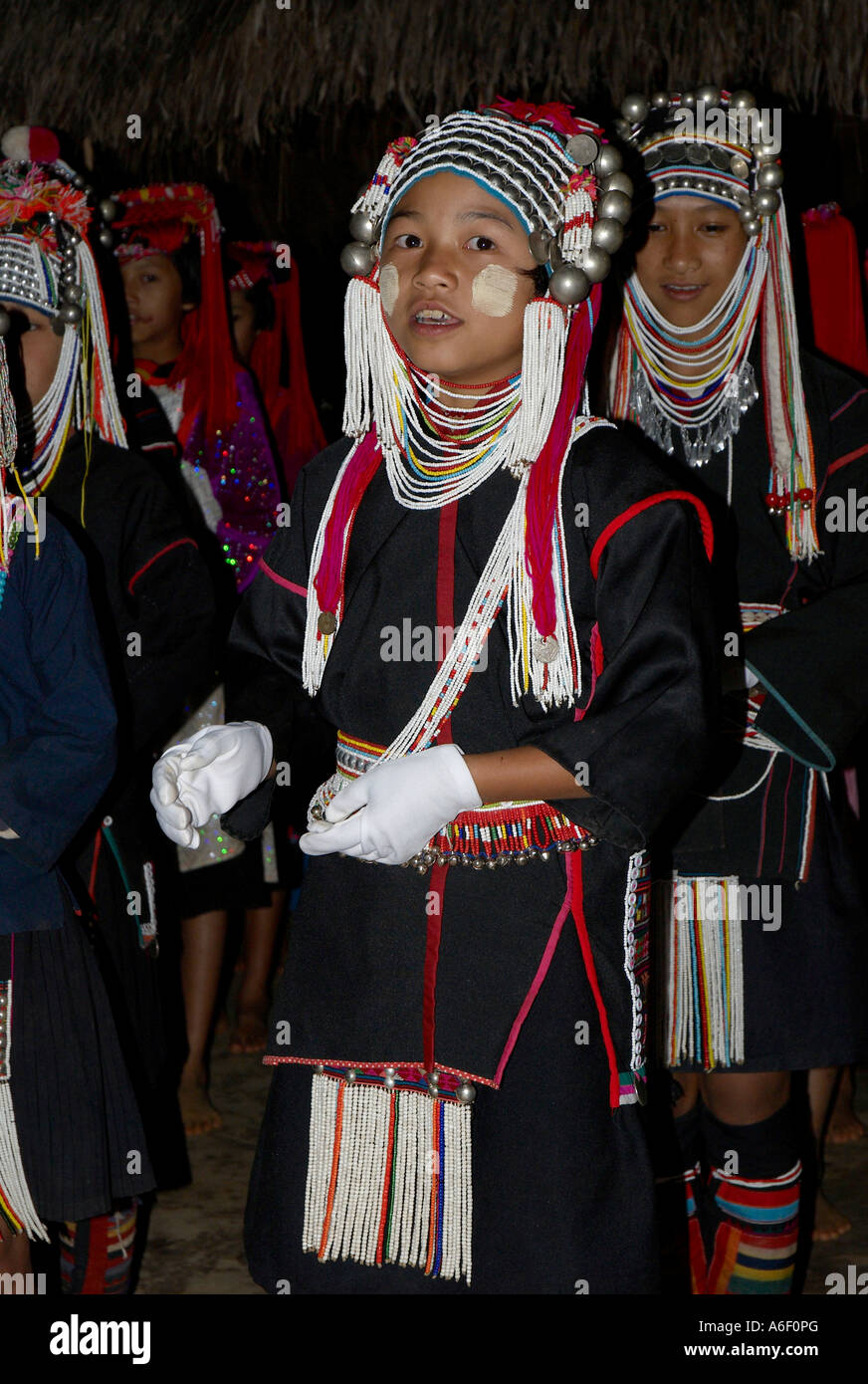 Thai Akha Children dressed in traditional clothes dancing Stock Photo ...