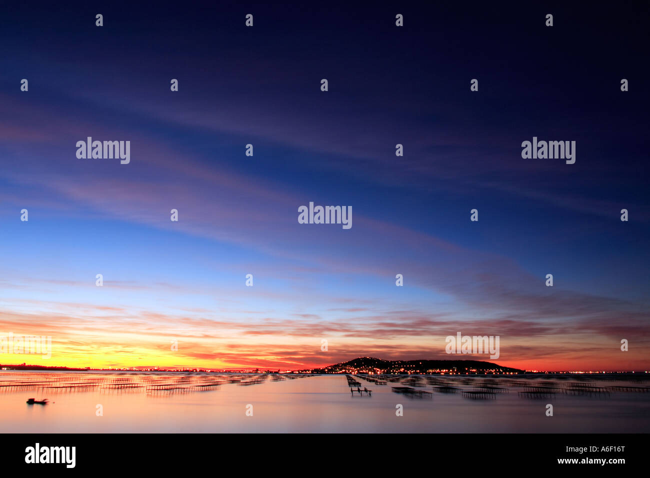 Sunrise, Pond of Thau, Bouzigues, Languedoc Roussillon, France Stock ...