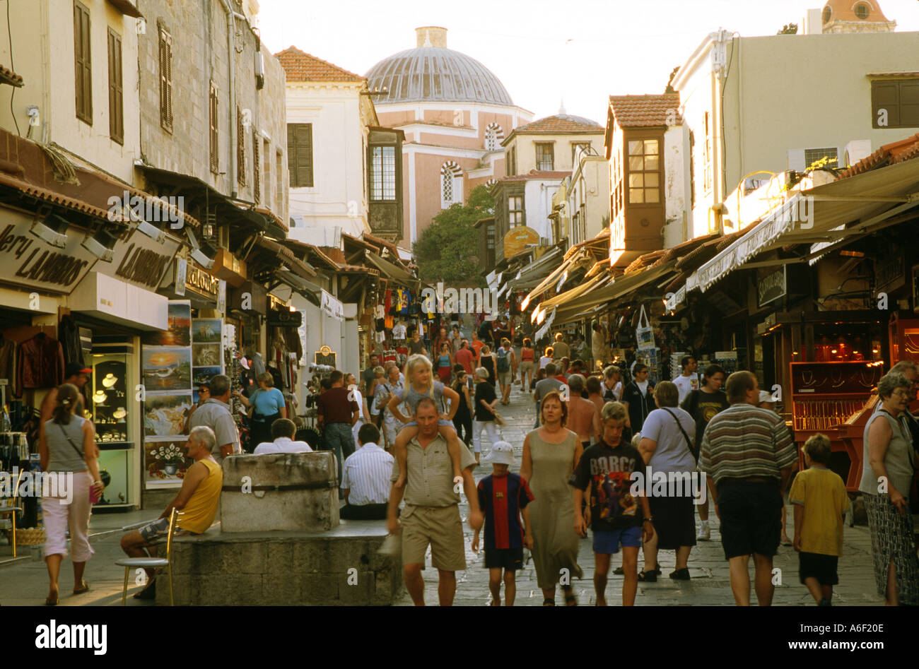 Sokratous Street with Mosque of Suleiman in background Old town Rodos ...