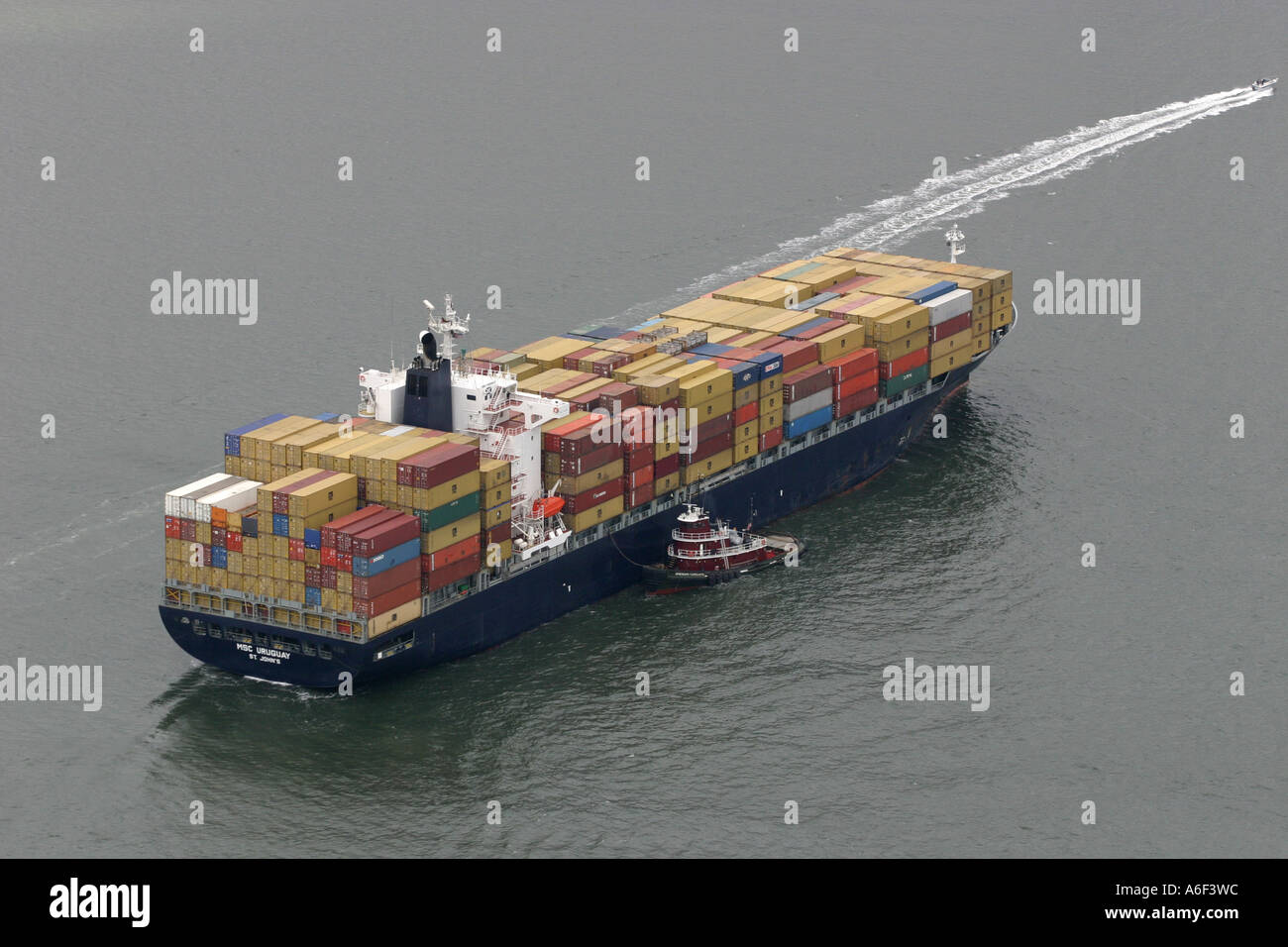 Aerial view of container ship in New York Harbor, U.S.A Stock Photo - Alamy