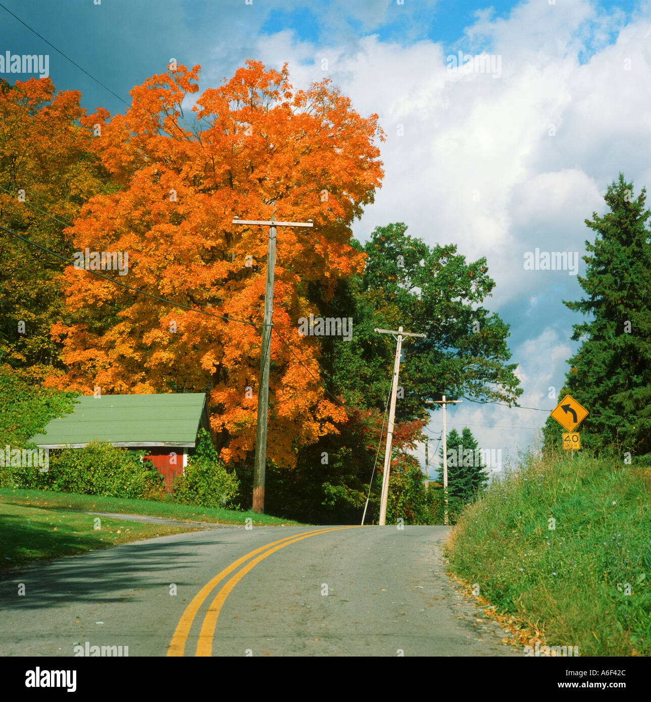 curving country road with Fall foliage in upstate New York Stock Photo ...