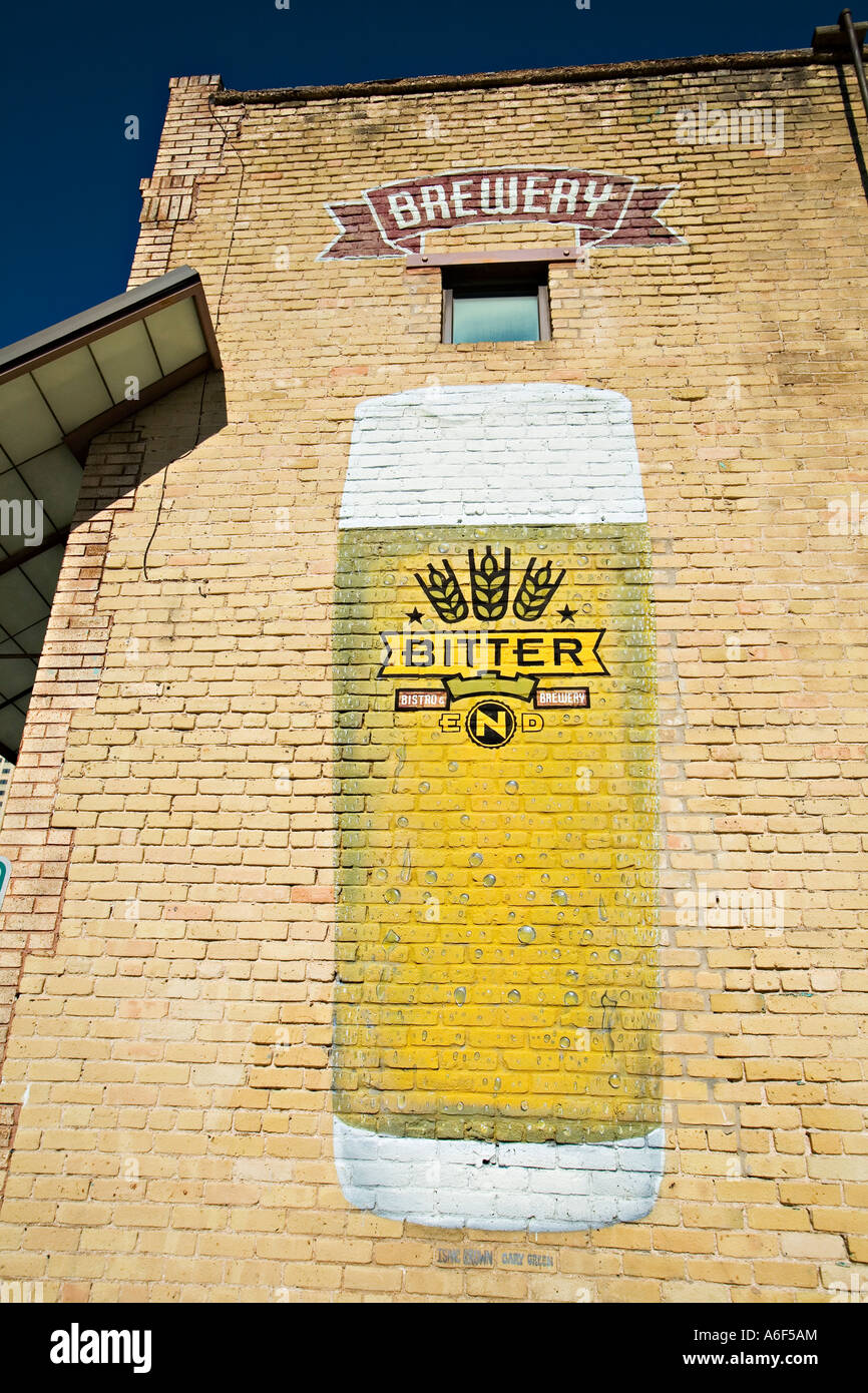 TEXAS Austin Large glass of beer painted on side of brewery brick wall ...