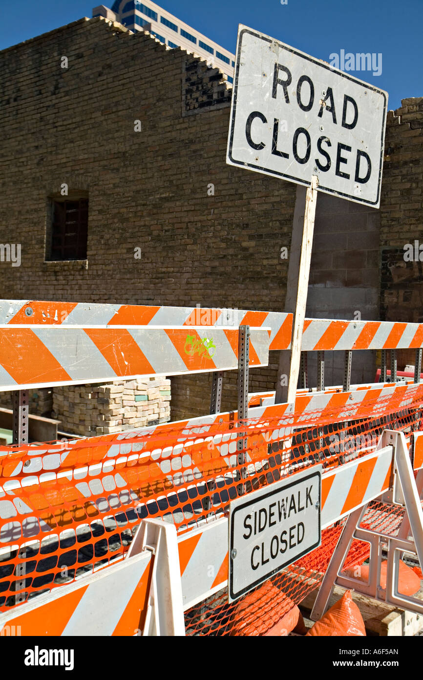 TEXAS Austin Road Closed and Sidewalk Closed signs white and orange ...