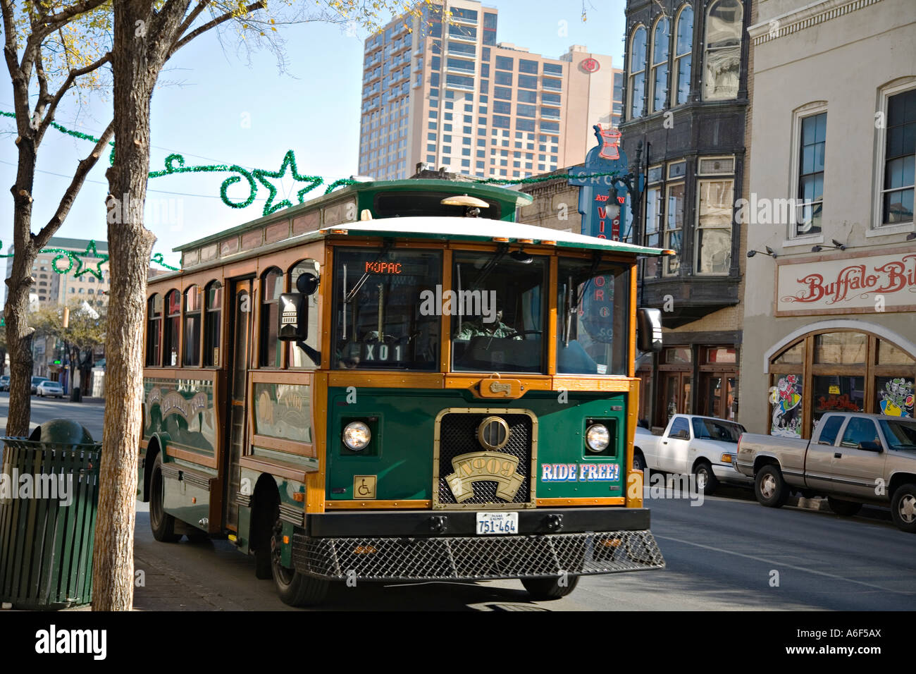 TEXAS Austin Dillo trolley service on Sixth Street Stock Photo - Alamy