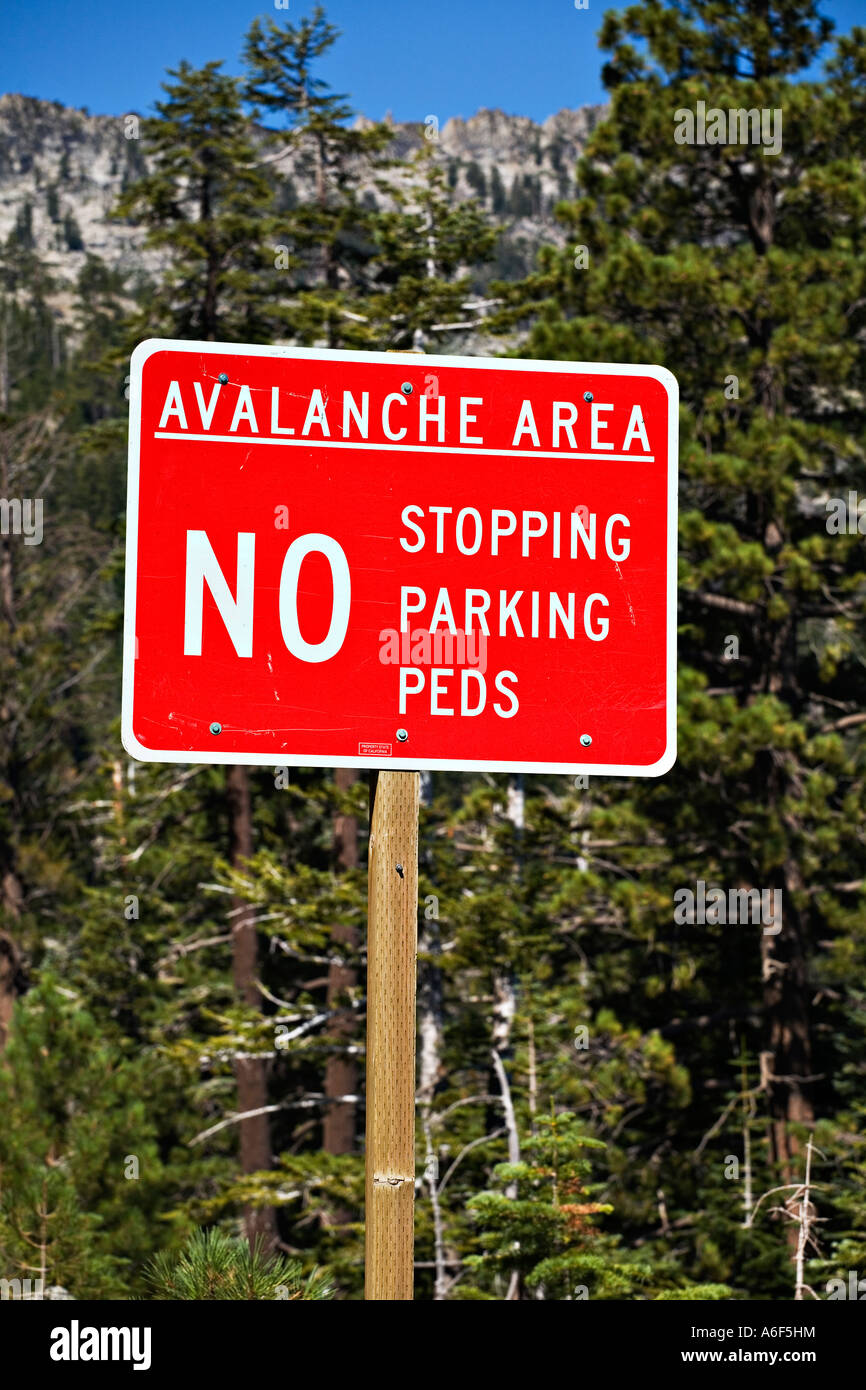 CALIFORNIA Lake Tahoe Avalanche area warning sign along Highway 89 near ...