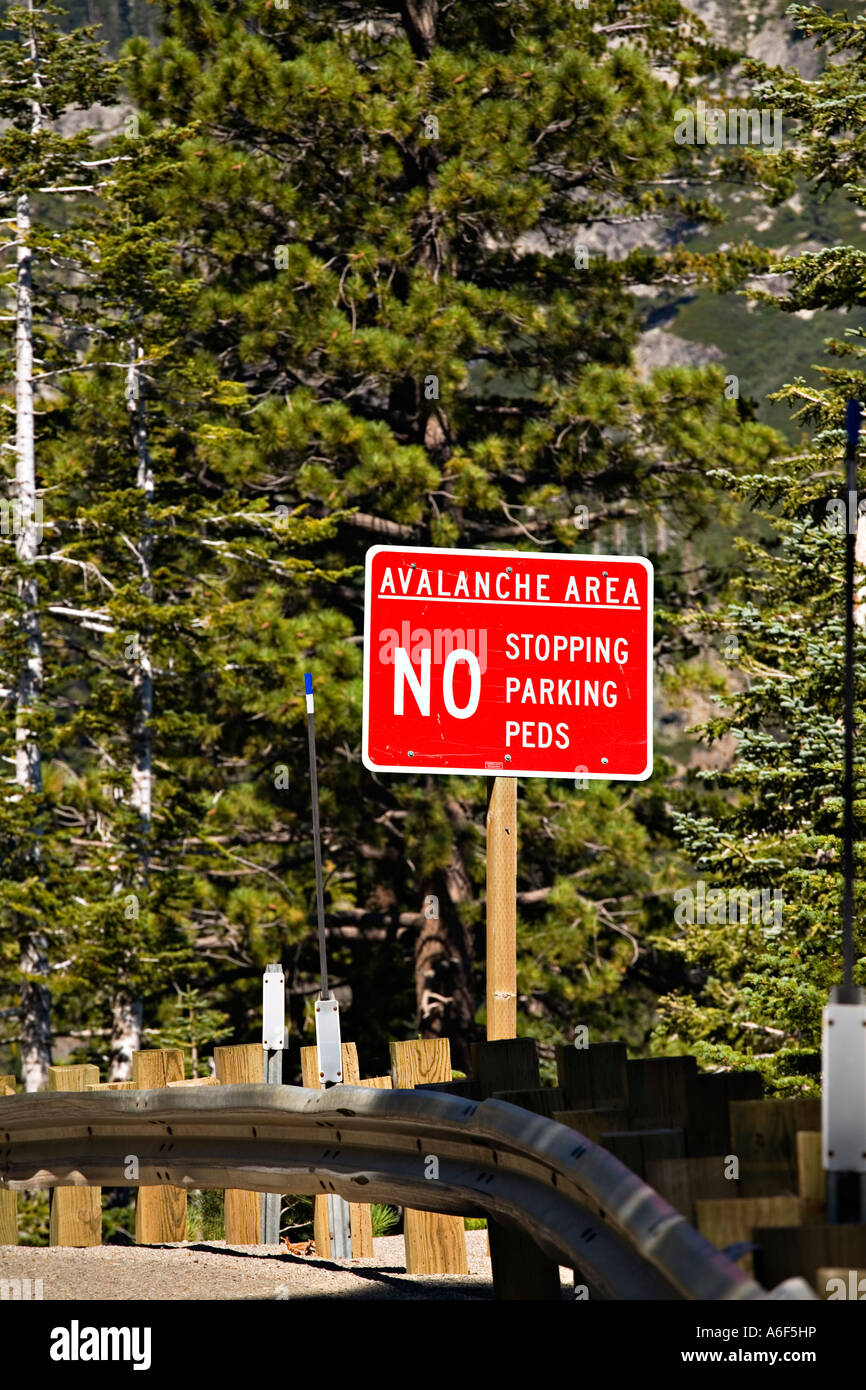 CALIFORNIA Lake Tahoe Avalanche area warning sign along Highway 89 near ...