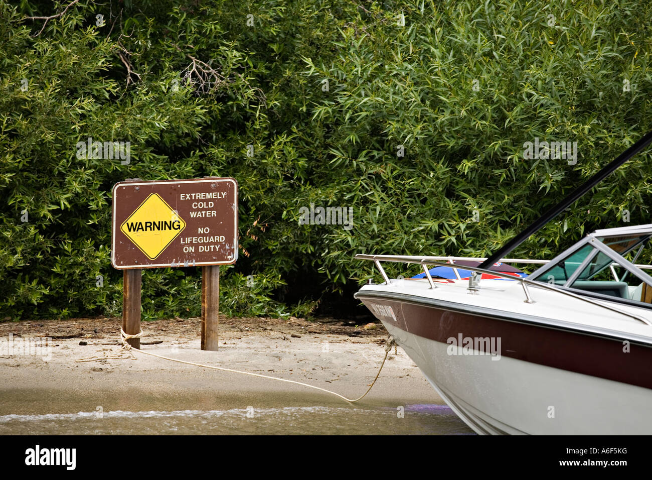 CALIFORNIA Lake Tahoe Boat tied to sign near Vikingsholm Warning ...