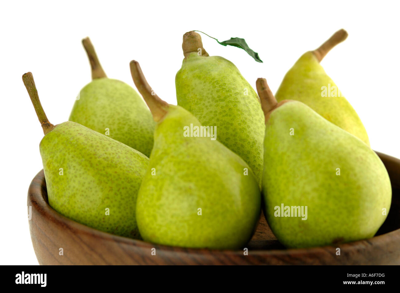 Fruit six pieces Pear Pyrus Commiunis kept in plate with white ...