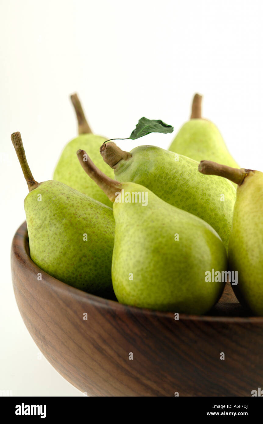Fruit six pieces Pear Pyrus Commiunis kept in plate with white ...