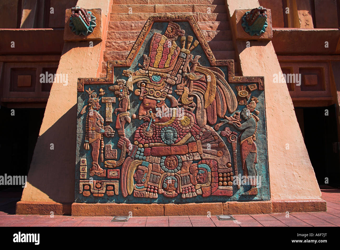 Sculpture on building in Mexico section of EPCOT Center, World Showcase ...