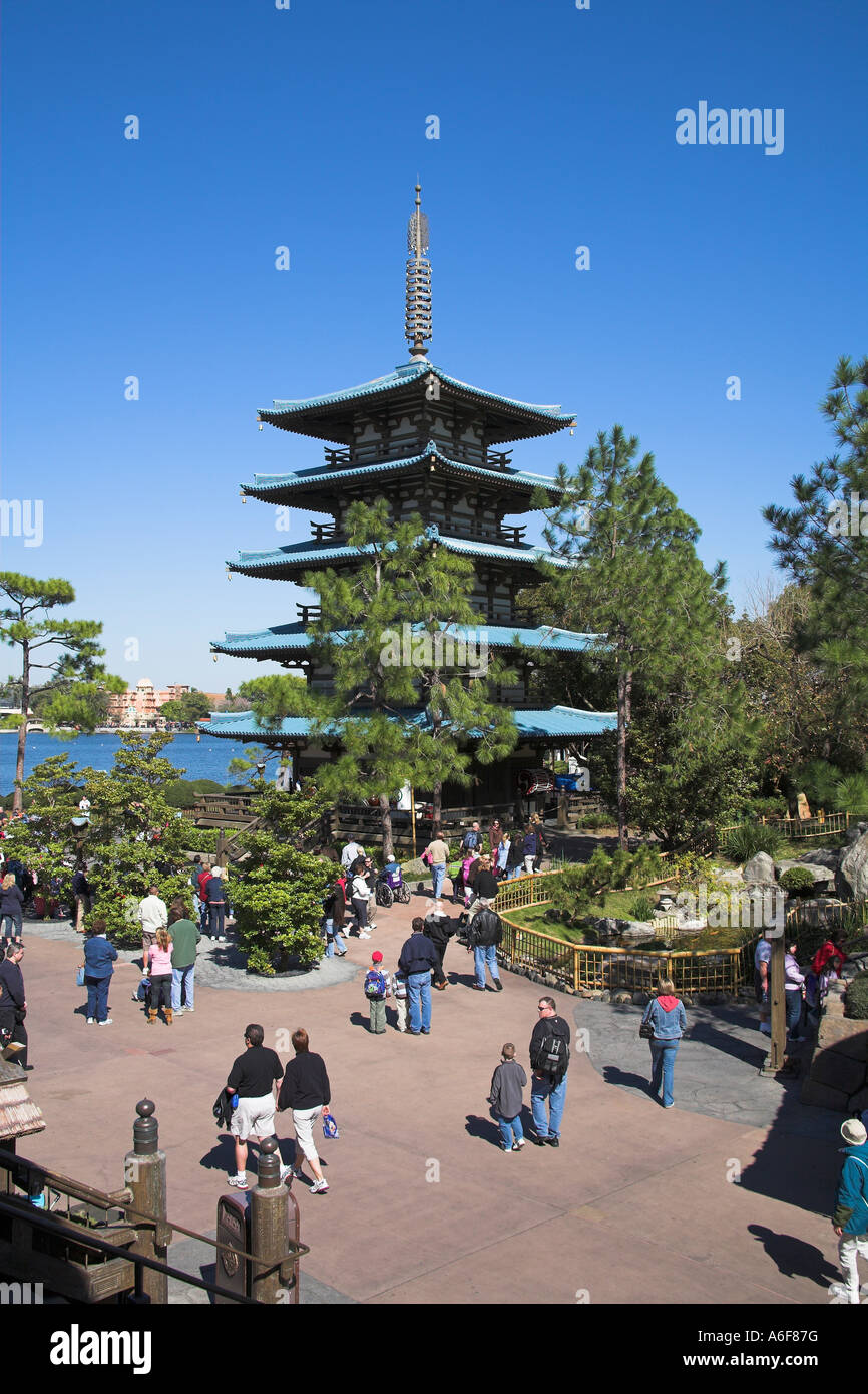 Pagoda and tourists in Japanese section of EPCOT Center, World Showcase ...