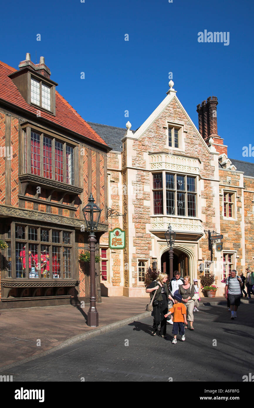 Tourists in street, English section of EPCOT Center, World Showcase ...