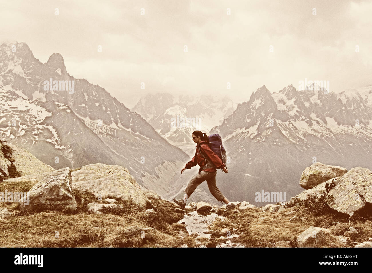 A woman hiiking in the French Alps near Chamonix in France Stock Photo ...