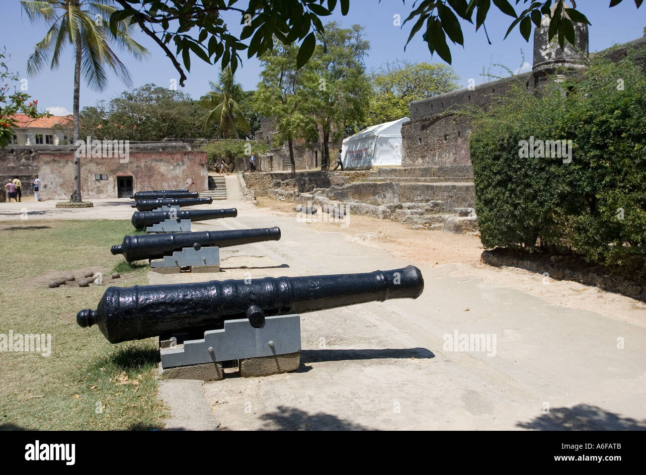 Ancient cannons inside garrison of Fort Jesus Mombasa Kenya East Africa ...