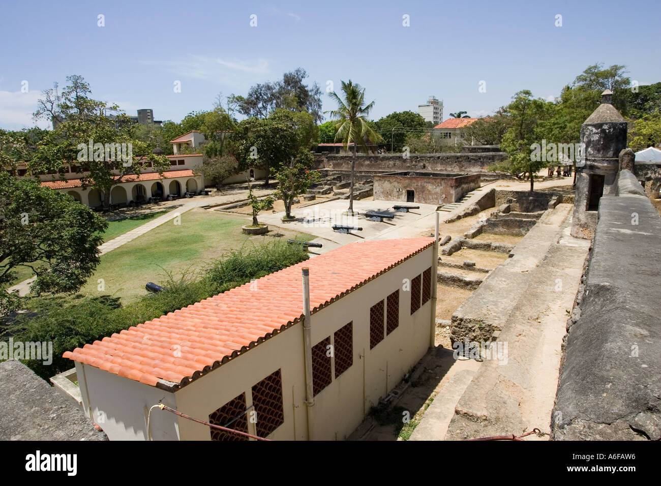 View of ancient garrison of Fort Jesus from ramparts Mombasa Kenya East ...