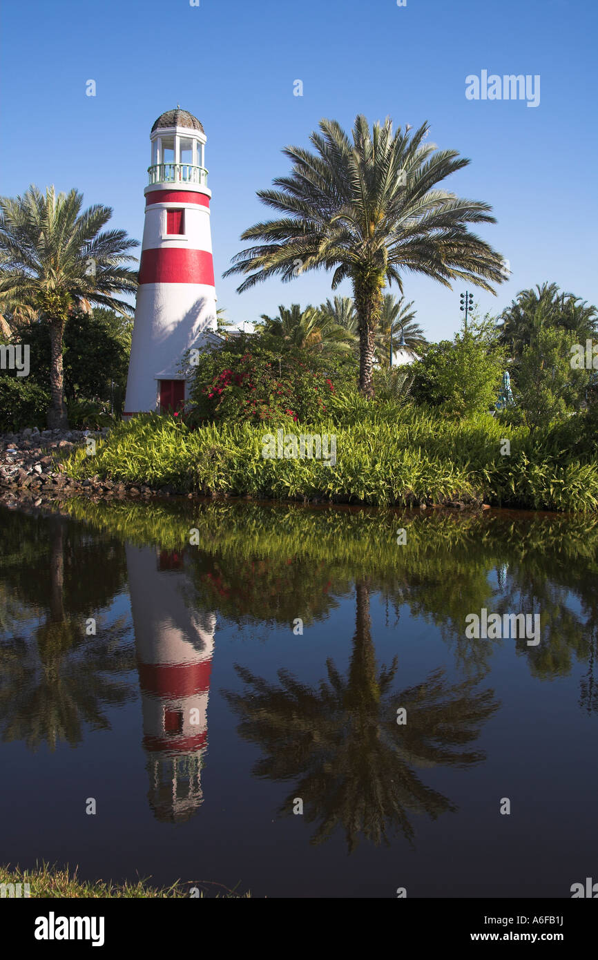 Lighthouse and palm trees beside a lake, Disney Vacation Club, Old Key ...