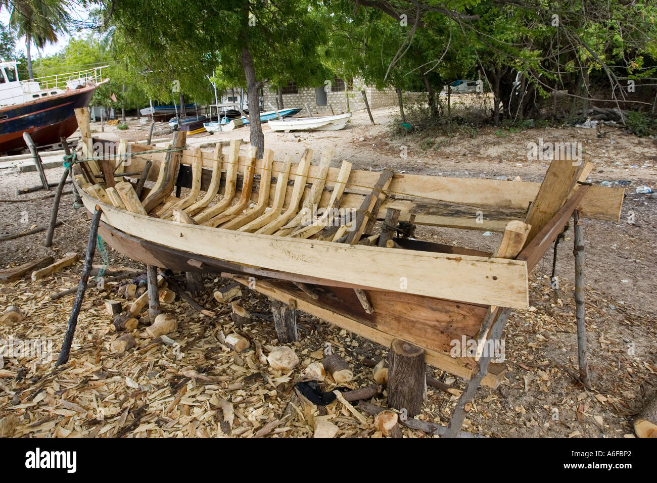 Arabian dhow under construction on waterfront Lamu Island Kenya East ...