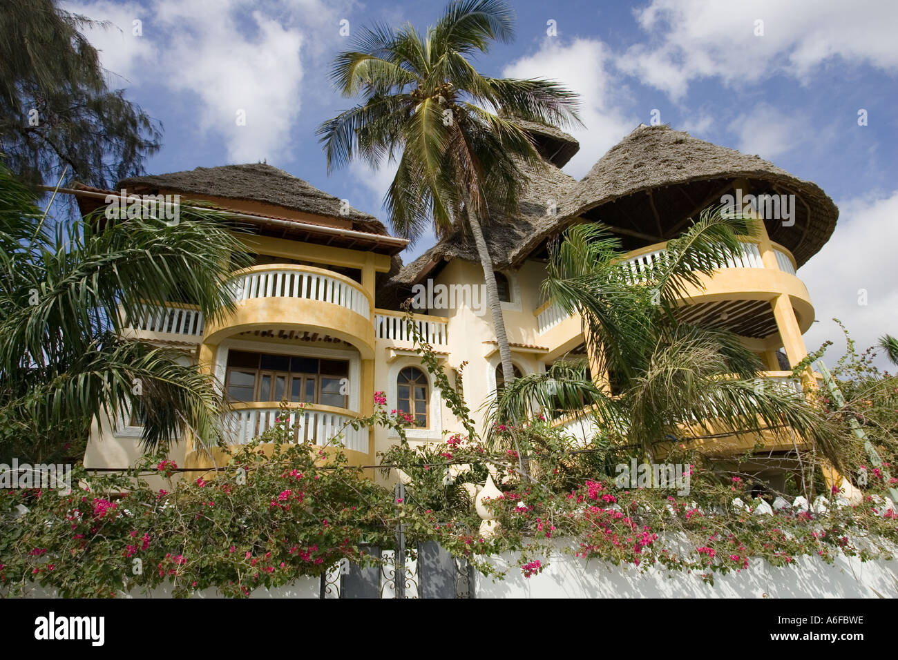 Traditional style thatched house on waterfront Lamu Kenya East Africa ...