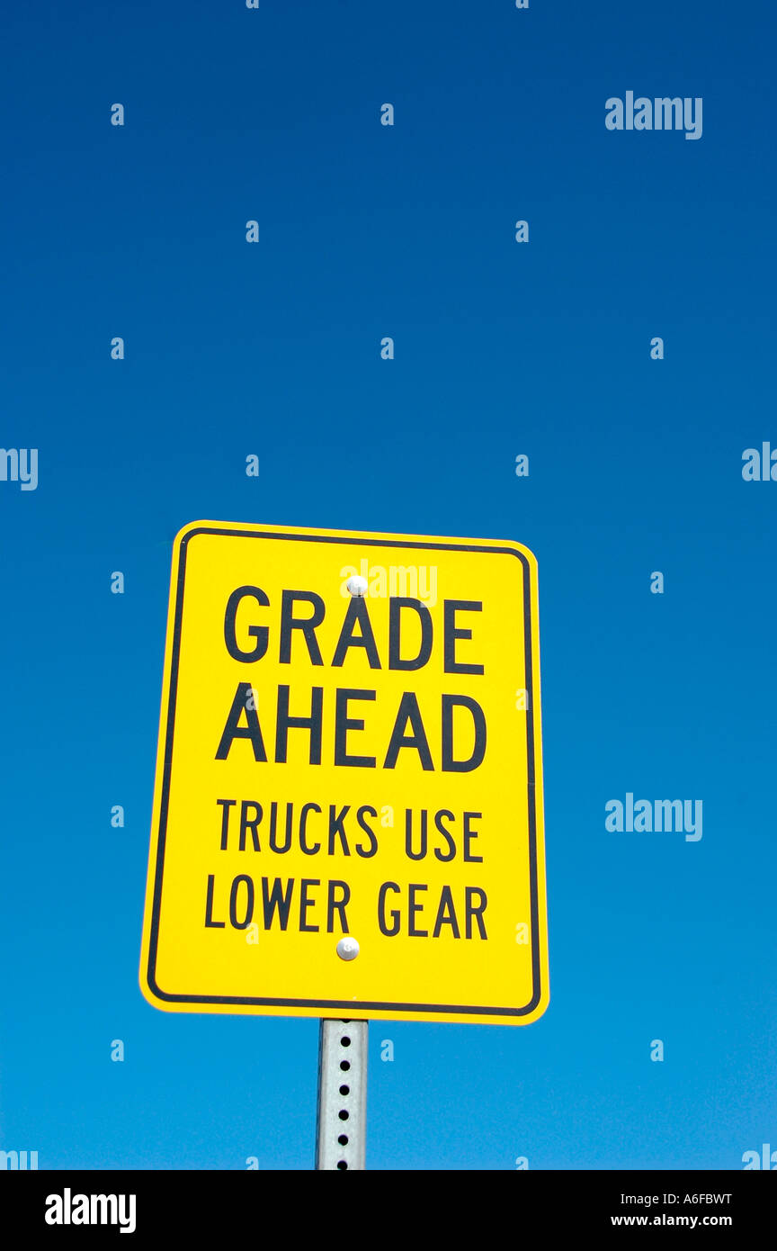 Grade Ahead highway traffic sign Stock Photo - Alamy