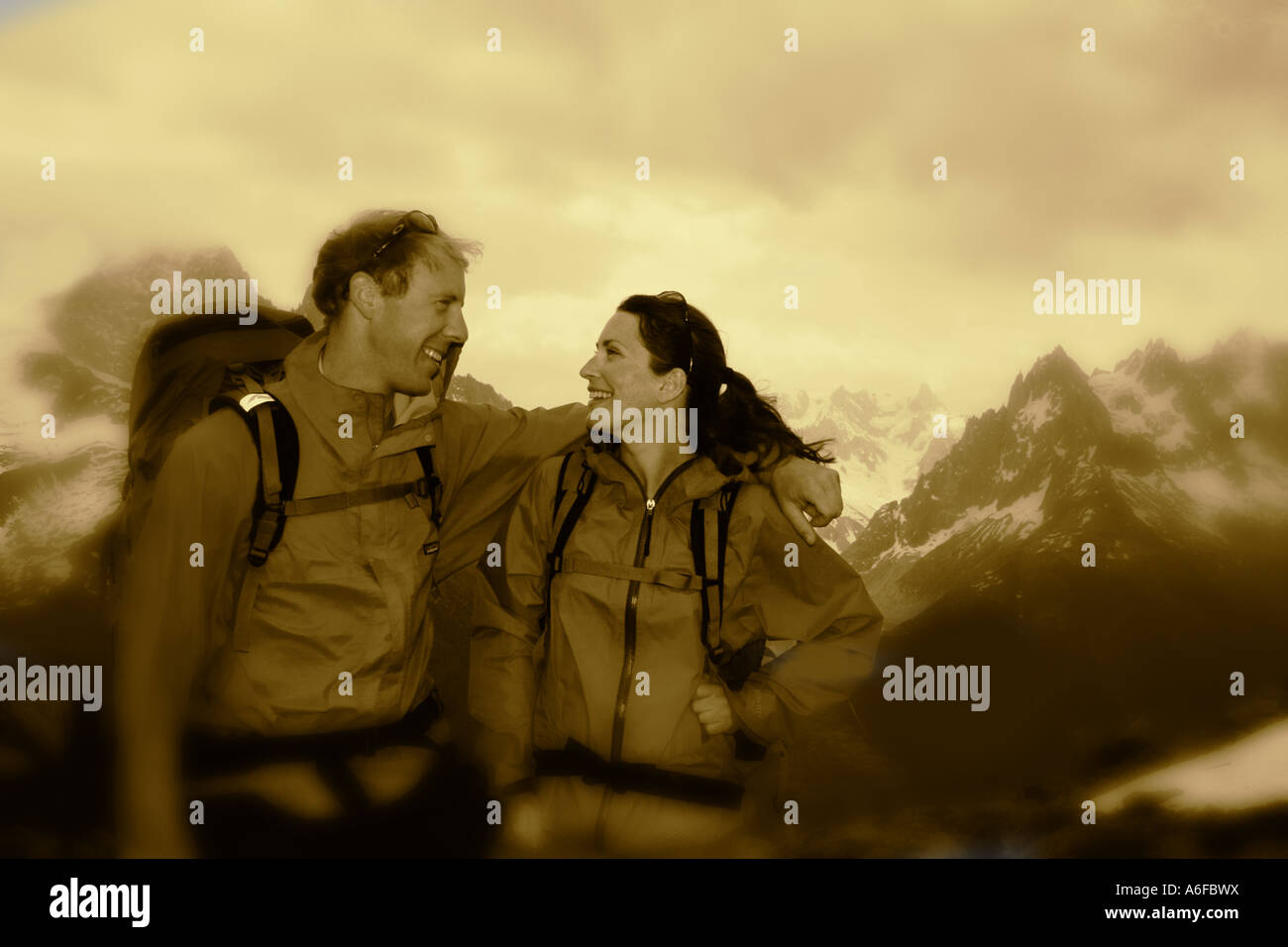 A happy couple in the Alps near Chamonix France Stock Photo - Alamy